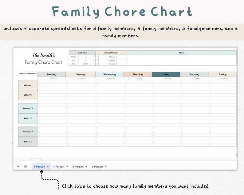 Family Chore Chart, Google Sheets Template (digital Download) - Etsy