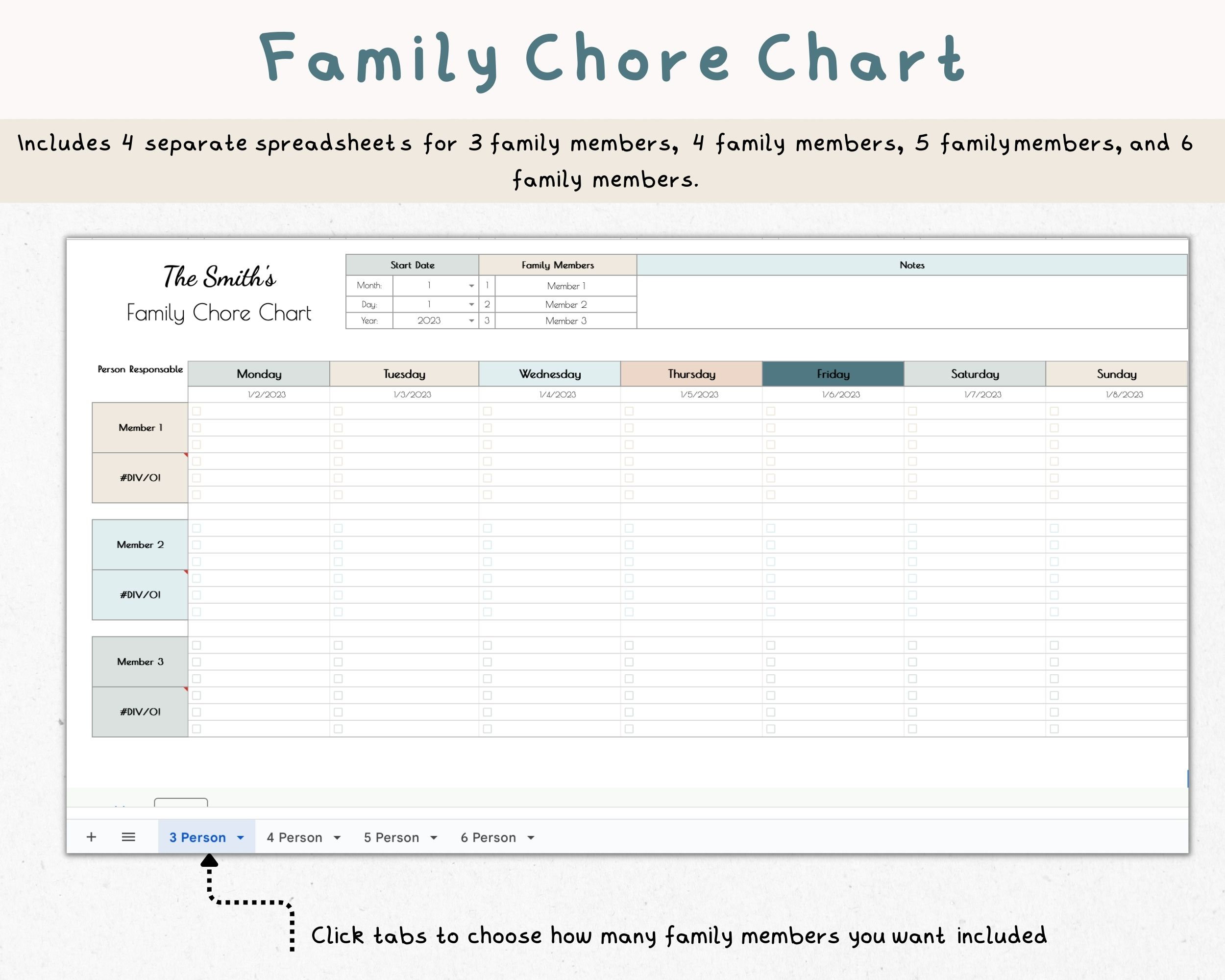 Family Chore Chart, Google Sheets Template (digital Download) - Etsy
