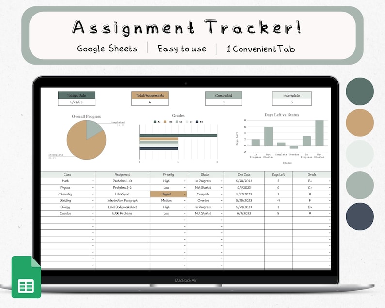 Google Sheets Assignment Tracker, Homework Planner (digital Download ...
