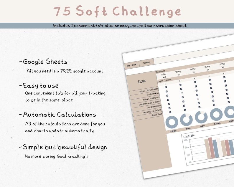 75 Soft Challenge Tracker, Google Sheets Tracker, 75 Soft Challenge ...