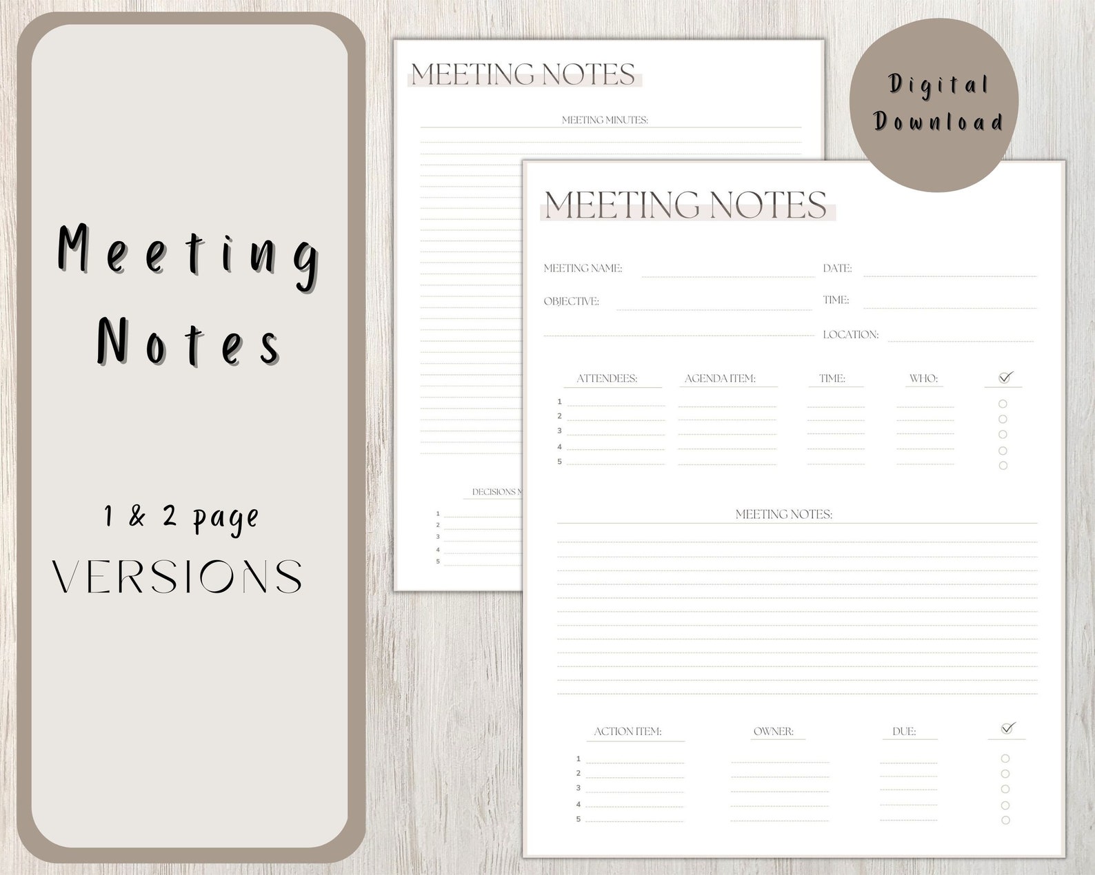 Meeting Notes Template Printable, Meeting Minutes, Meeting Agenda ...