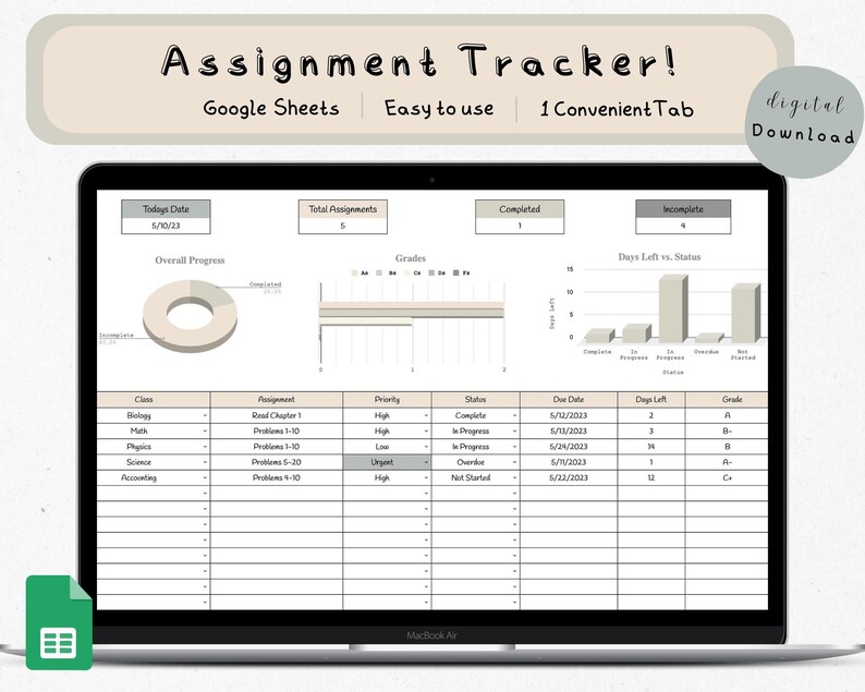 School Spreadsheet, Assignment Tracker for Google Sheets, Assignment ...