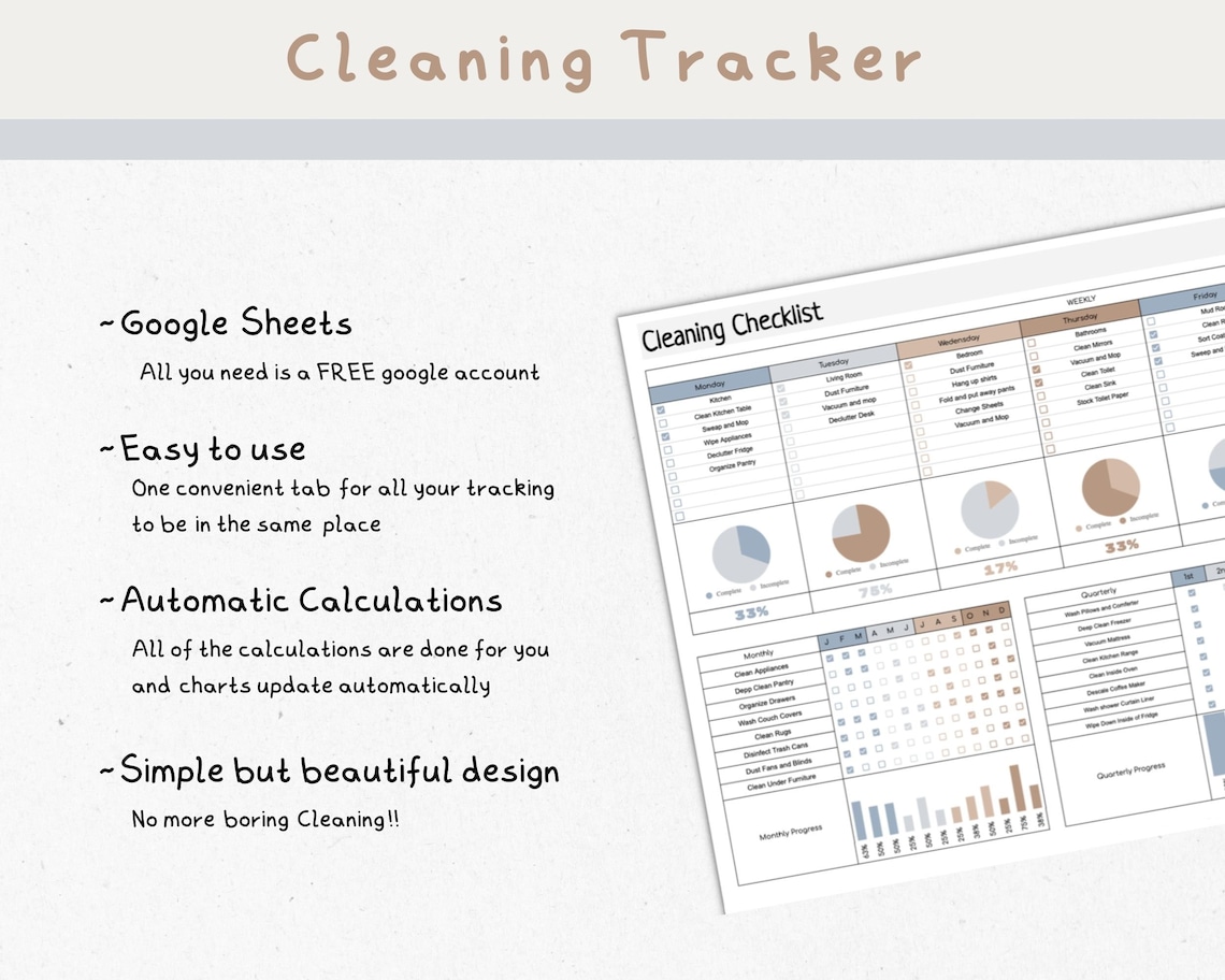 Cleaning Tracker Spreadsheet Template for Google Sheets, Cleaning ...