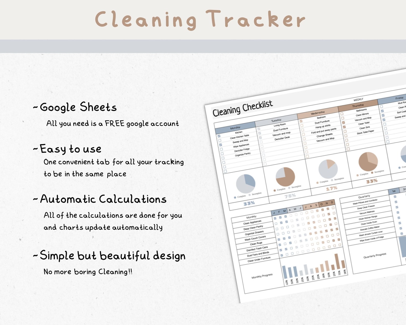 Cleaning Tracker Spreadsheet Template for Google Sheets, Cleaning ...