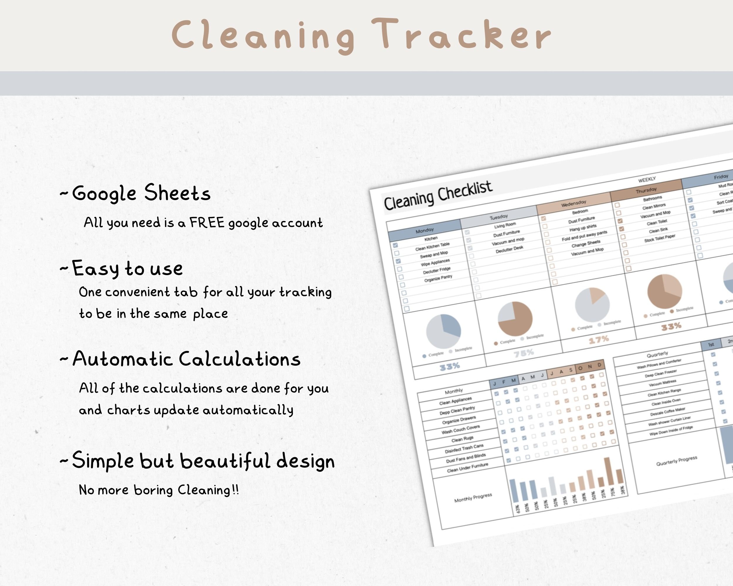 Cleaning Tracker Spreadsheet Template for Google Sheets, Cleaning ...