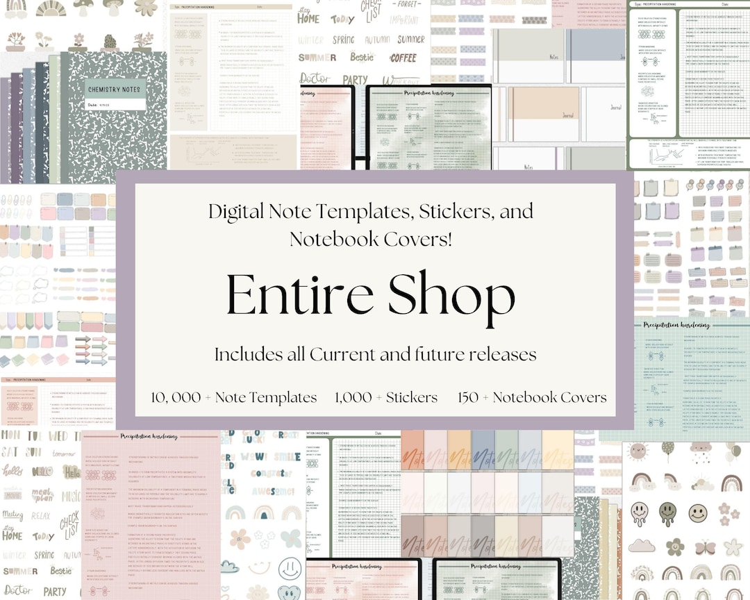 Whole Shop Digital Note Templates With Stickers and Notebook Covers ...