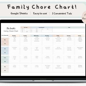 Family Chore Chart Google Sheets Template, Weekly Family Chore ...