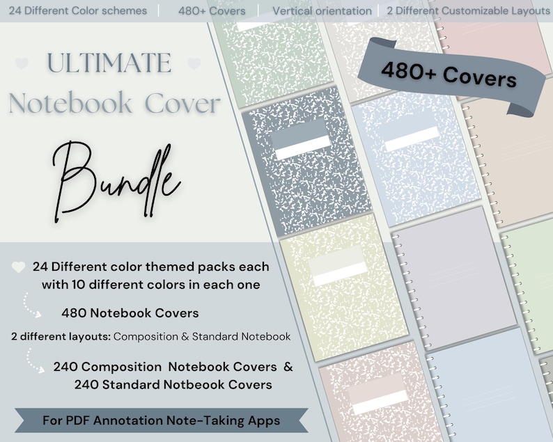 Digital Notebook Cover Bundle | 480+ Aesthetic Designs (PDF) - Etsy