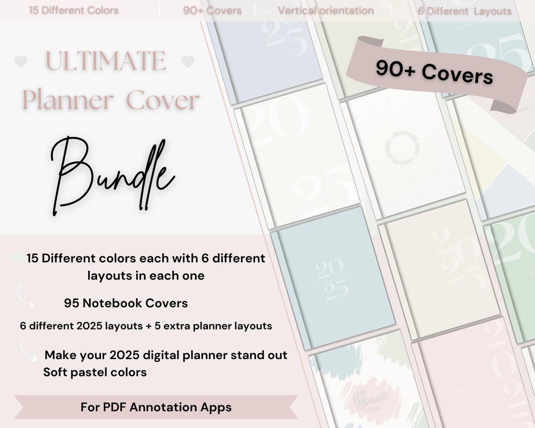 Digital Planner Covers 2025 Pastel Notebook Cover Bundle Goodnotes ...