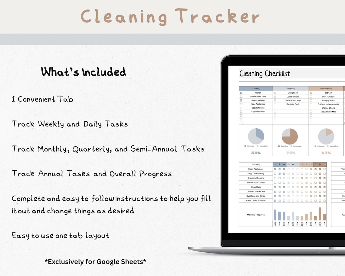 Cleaning Tracker Spreadsheet Template for Google Sheets, Cleaning ...