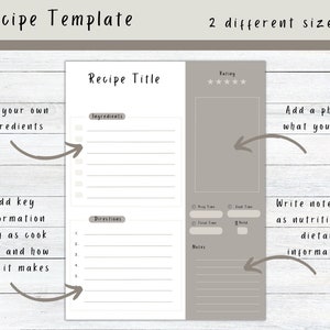 Recipe Template, EDITABLE Recipe Sheet Template, Recipe Cards, Minimal ...