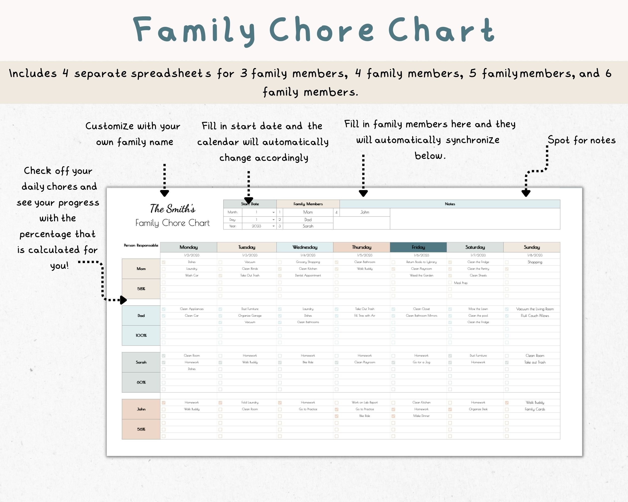 Family Chore Chart, Google Sheets Template (digital Download) - Etsy