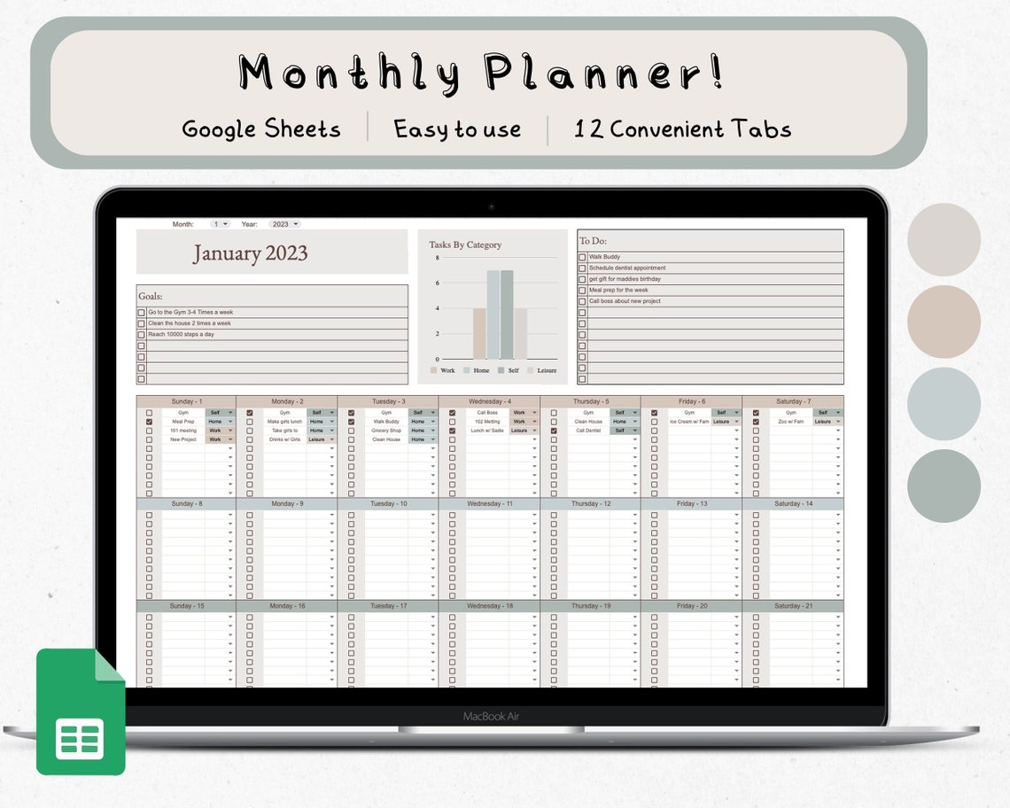 Spreadsheet Planner, Google Sheets Digital Planner, Annual Planner ...