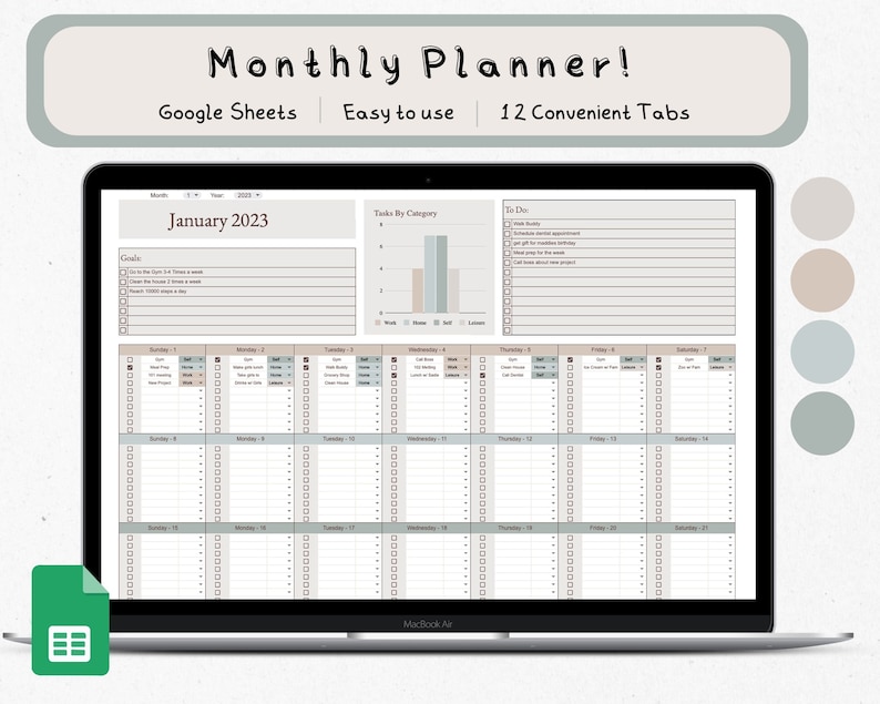 Spreadsheet Planner, Google Sheets Digital Planner, Annual Planner ...