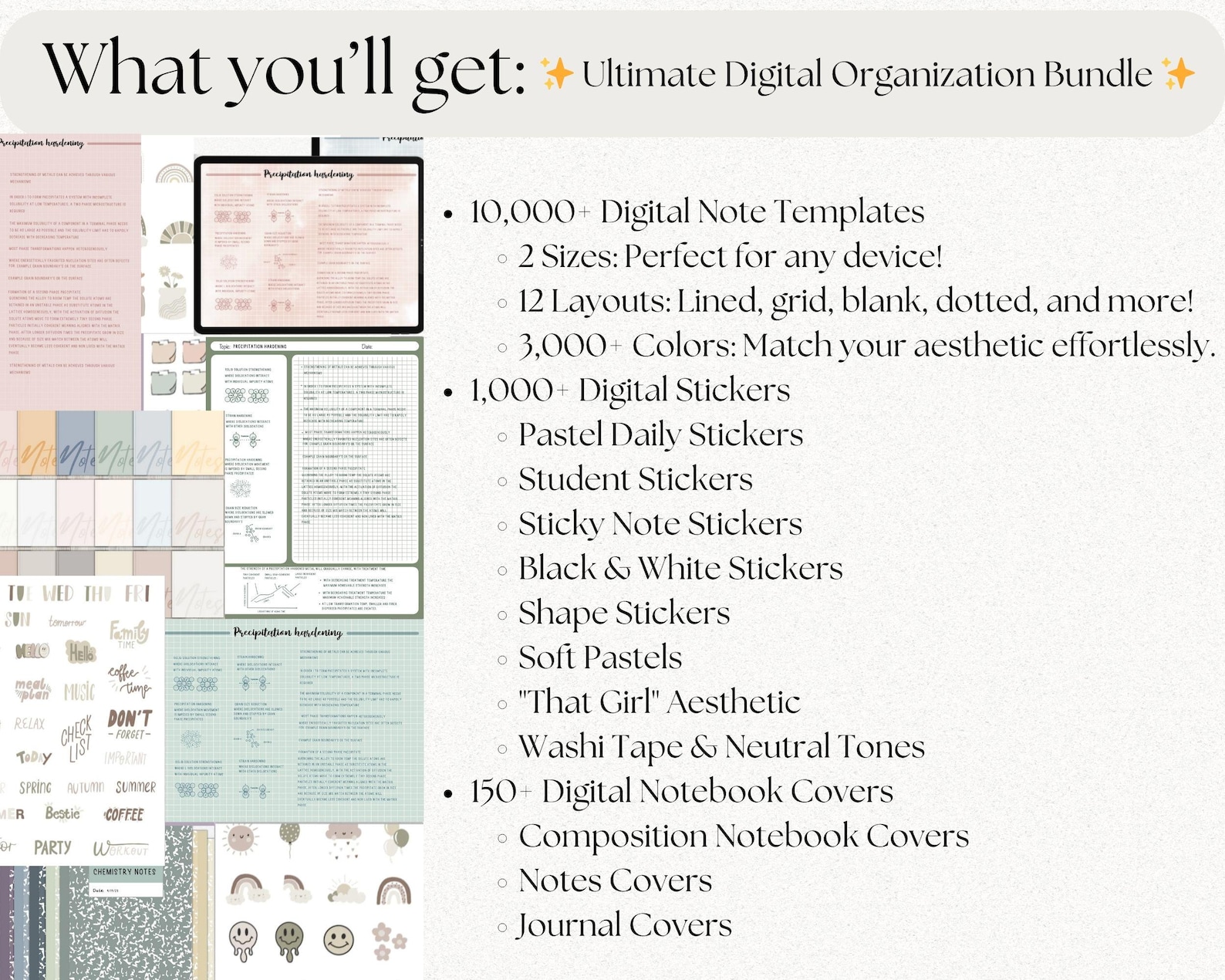 Whole Shop Digital Note Templates With Stickers and Notebook Covers ...