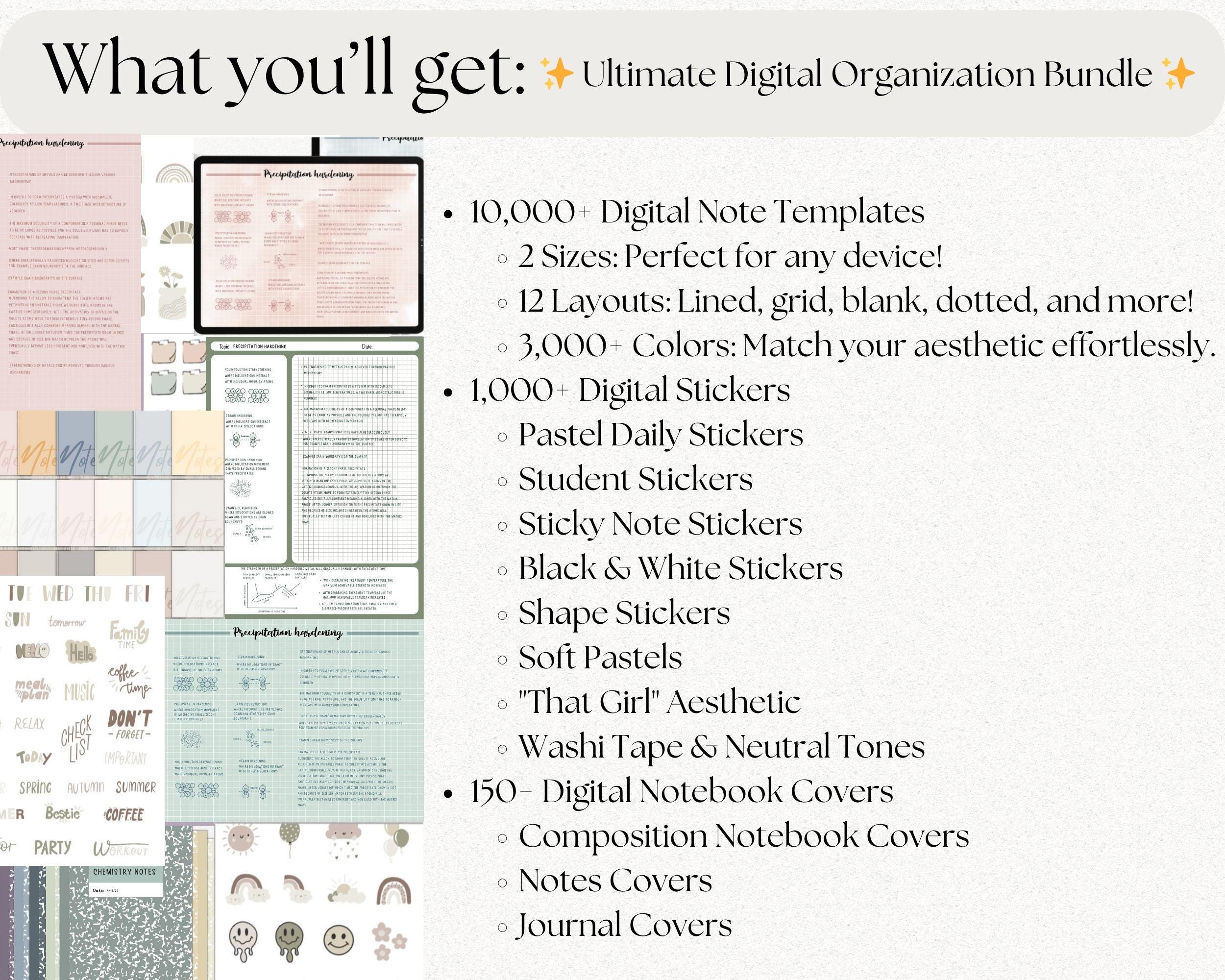 Whole Shop Digital Note Templates With Stickers and Notebook Covers ...