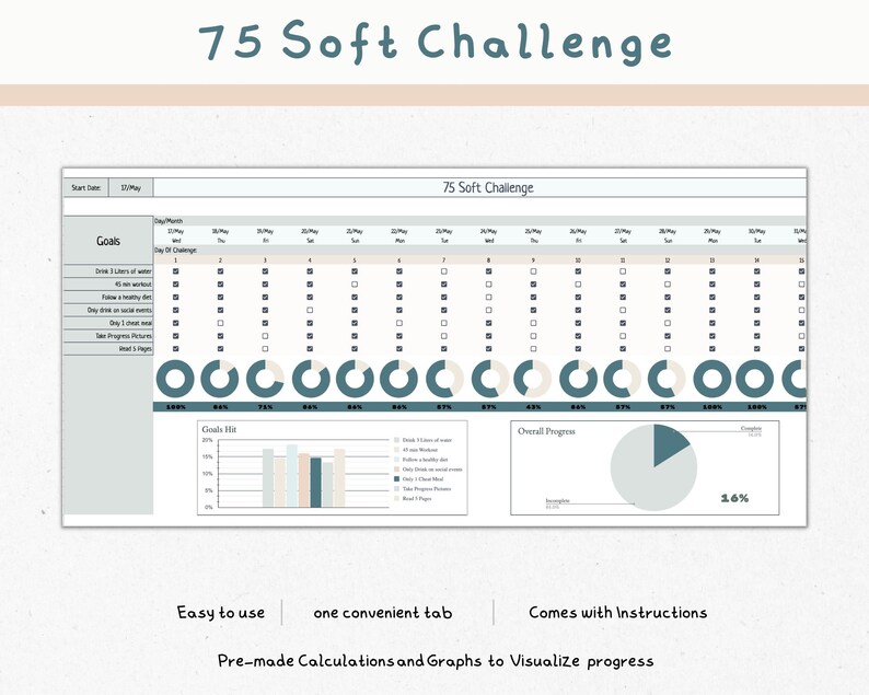75 Day Challenge Tracker for Google Sheets,google Sheets Compatible,75 ...