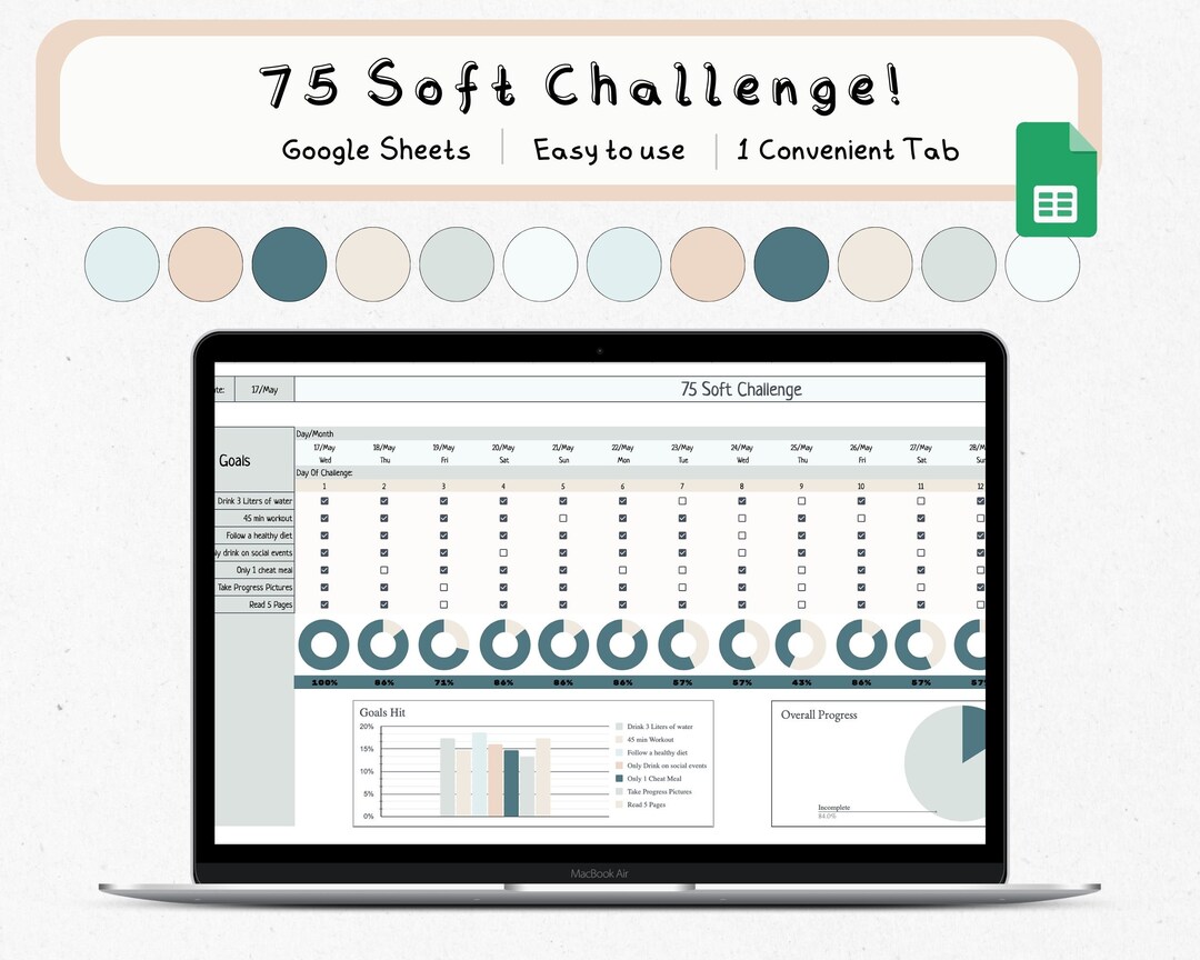 75 Day Challenge Tracker for Google Sheets,google Sheets Compatible,75 ...