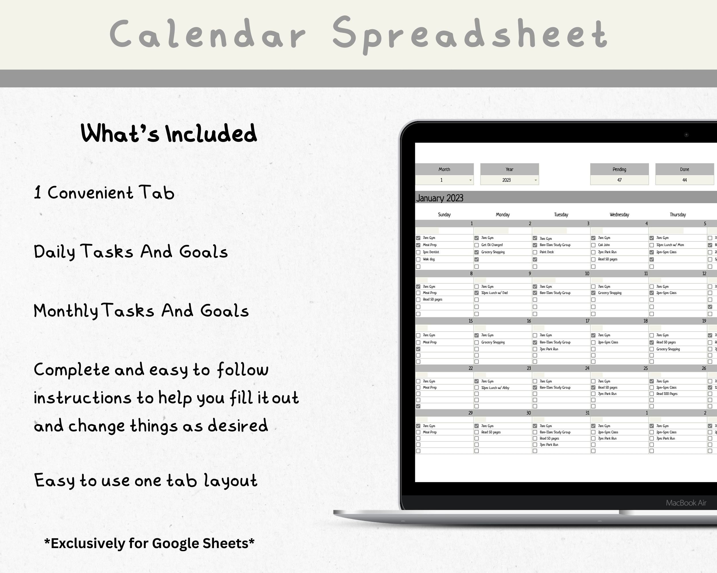 Calendar Spreadsheet, Google Sheets Monthly Calendar, to Do List ...