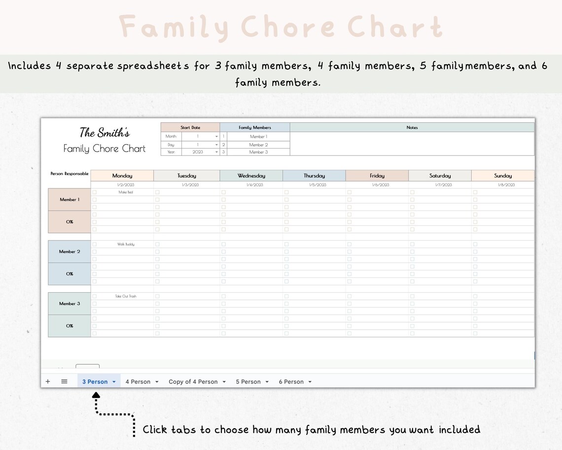 Family Chore Chart Google Sheets Template, Weekly Family Chore ...
