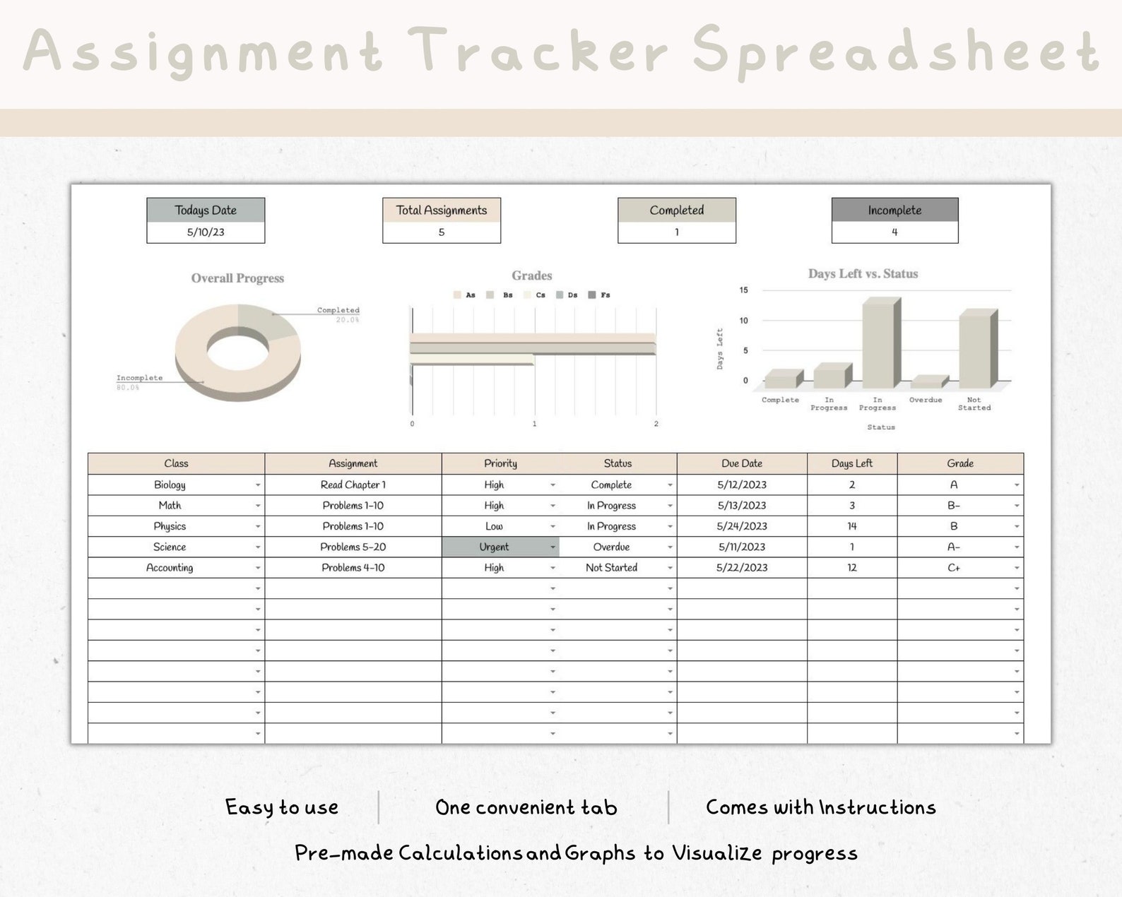 School Spreadsheet, Assignment Tracker for Google Sheets, Assignment ...