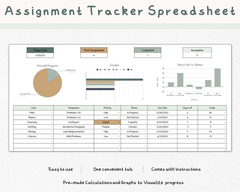 Assignment Tracker Spreadsheet, Google Sheets Assignment Tracker ...