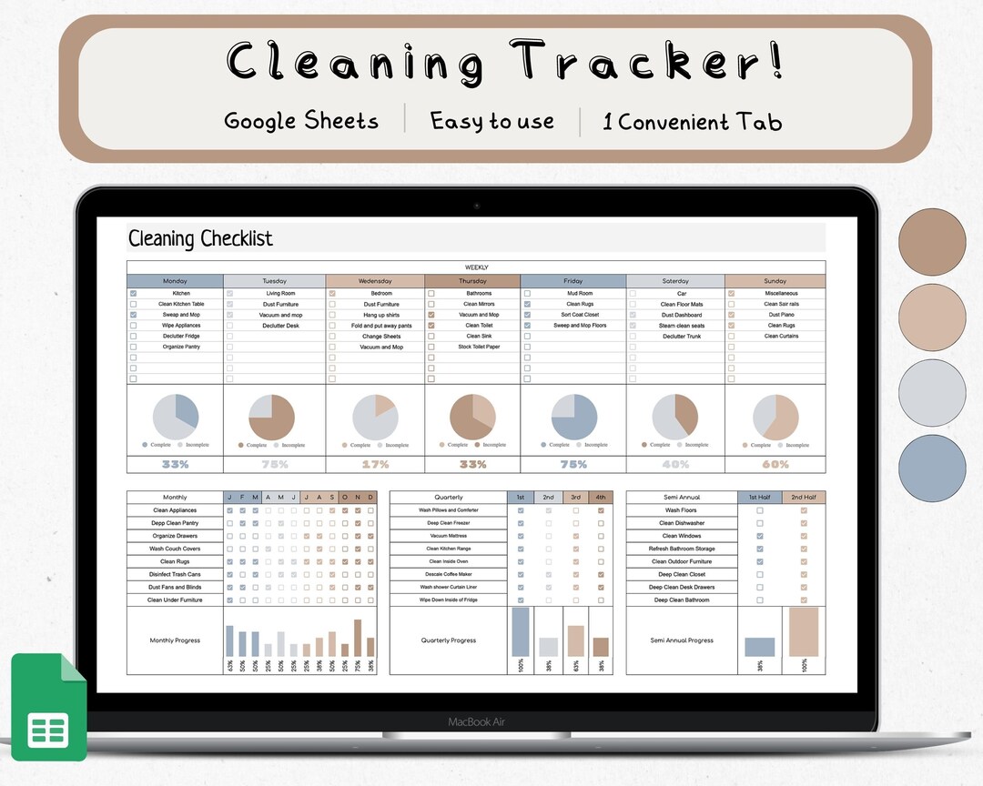 Cleaning Tracker Spreadsheet Template for Google Sheets, Cleaning ...