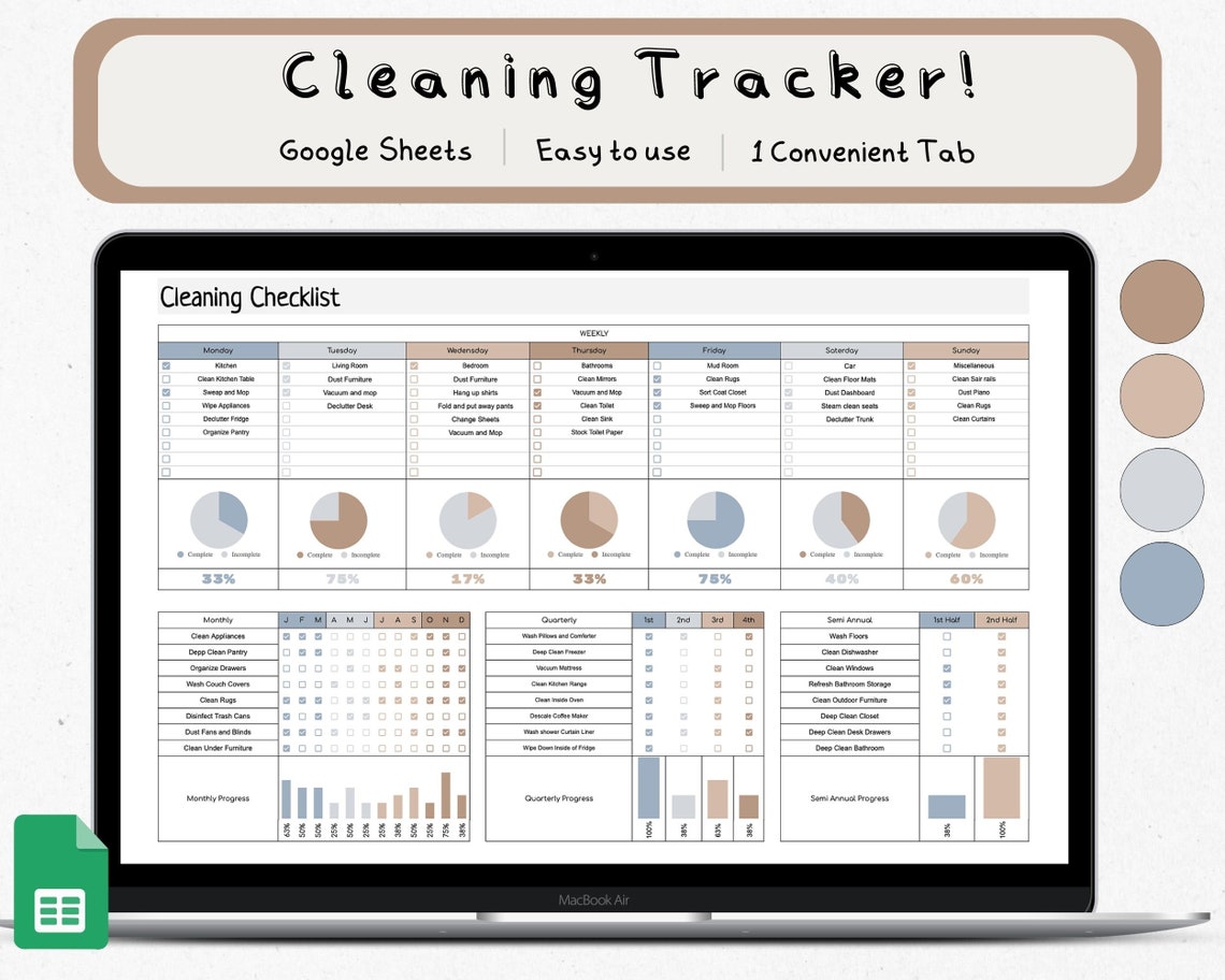 Cleaning Tracker Spreadsheet Template for Google Sheets, Cleaning ...