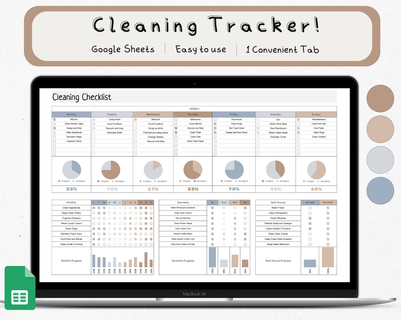 Cleaning Tracker Spreadsheet Template for Google Sheets, Cleaning ...