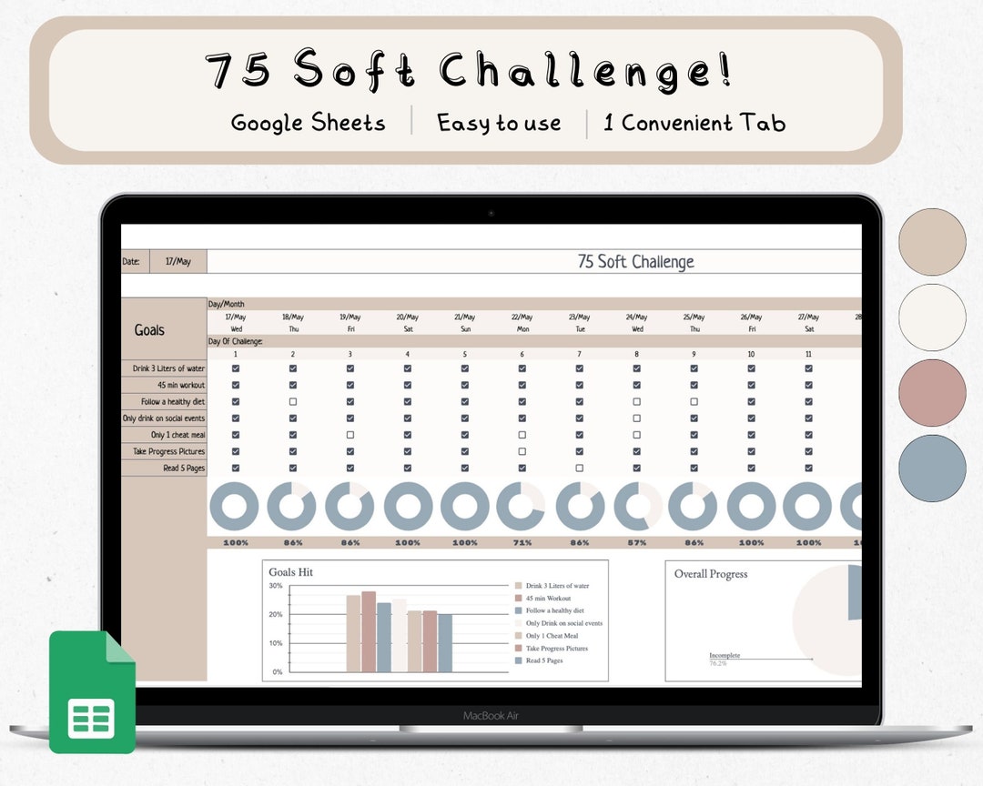75 Soft Challenge Tracker, Google Sheets Tracker, 75 Soft Challenge ...