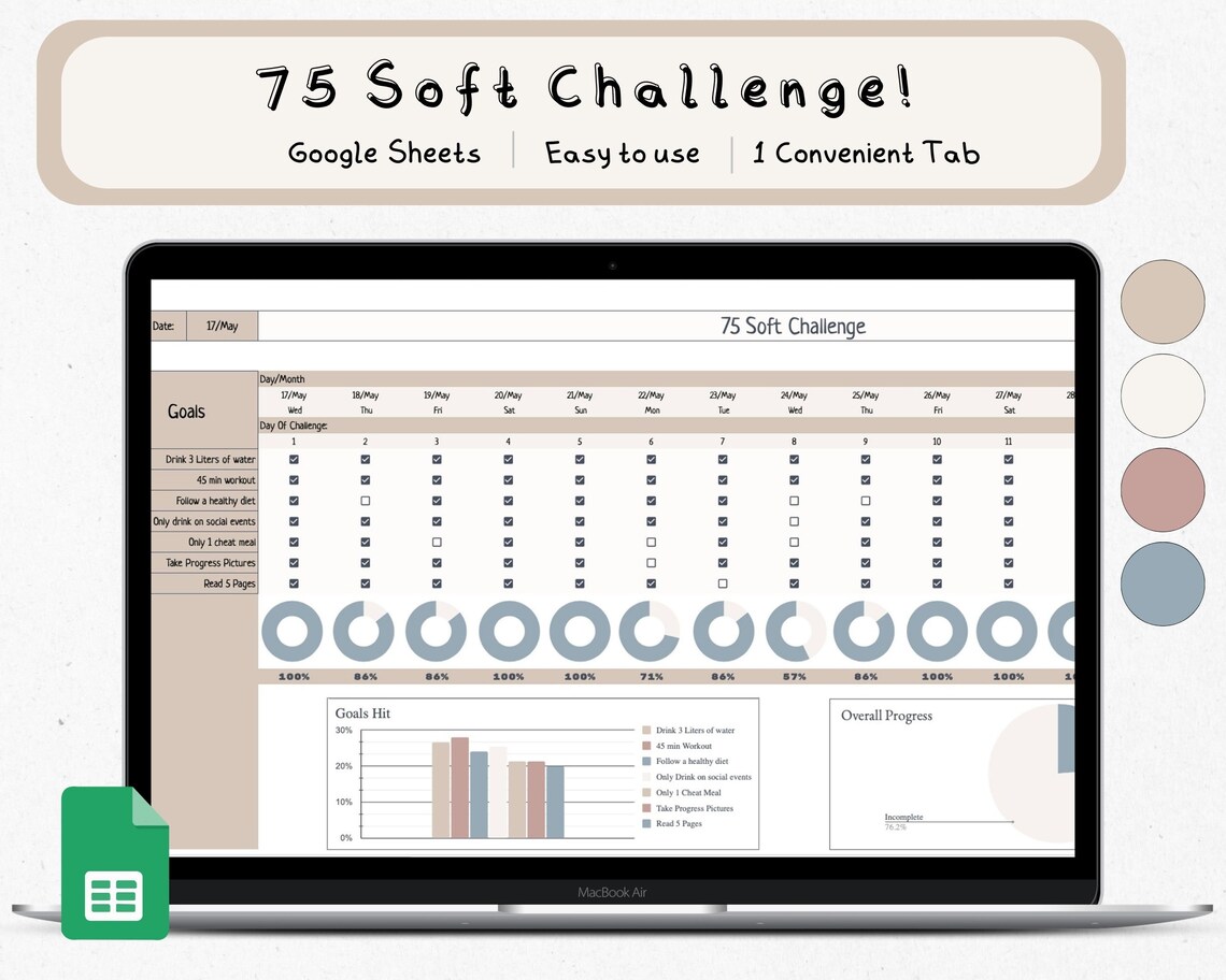 75 Soft Challenge Tracker, Google Sheets Tracker, 75 Soft Challenge ...