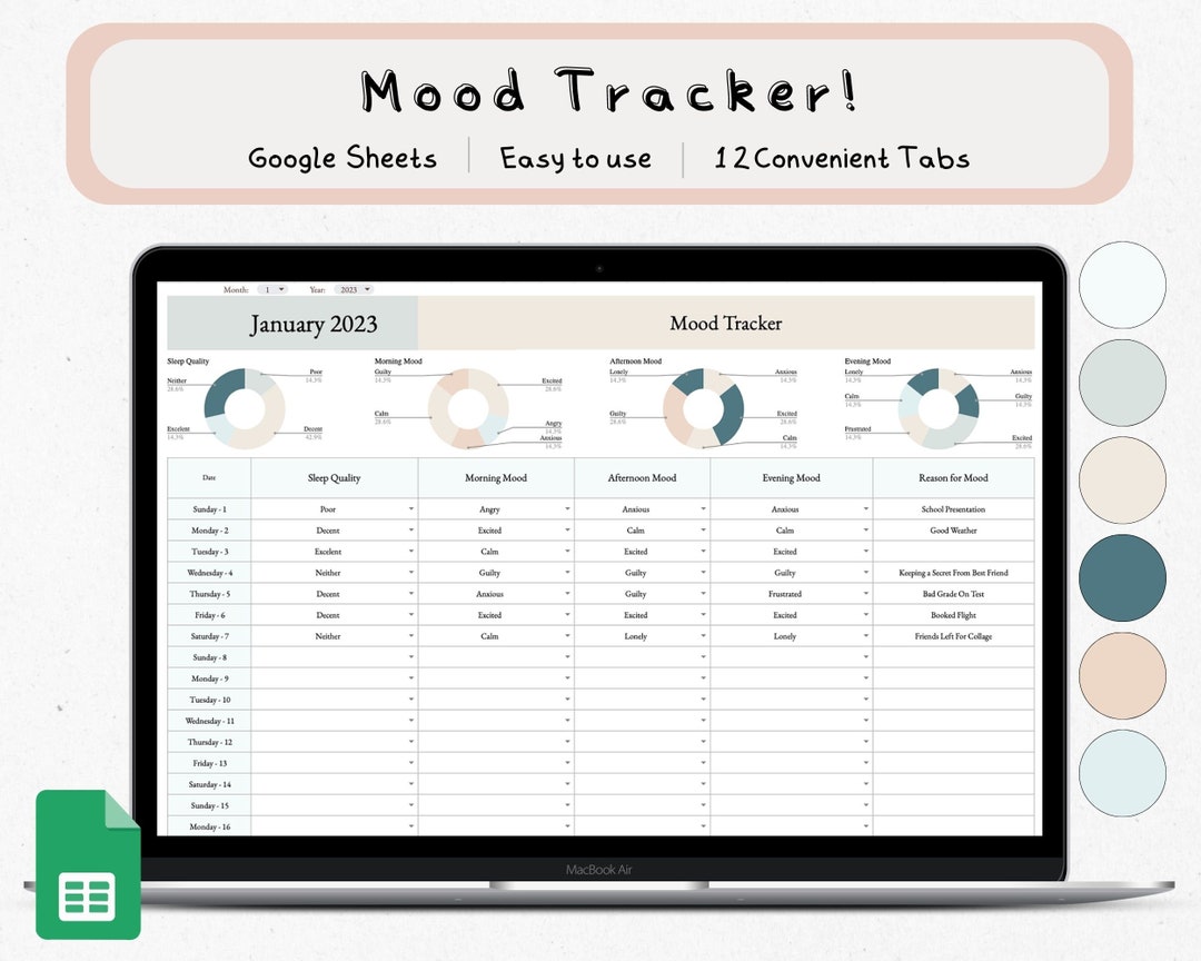 Google Sheets Mood Template, Mood Tracker Spreadsheet, Minimalist Design, Monthly Mood Tracker ...