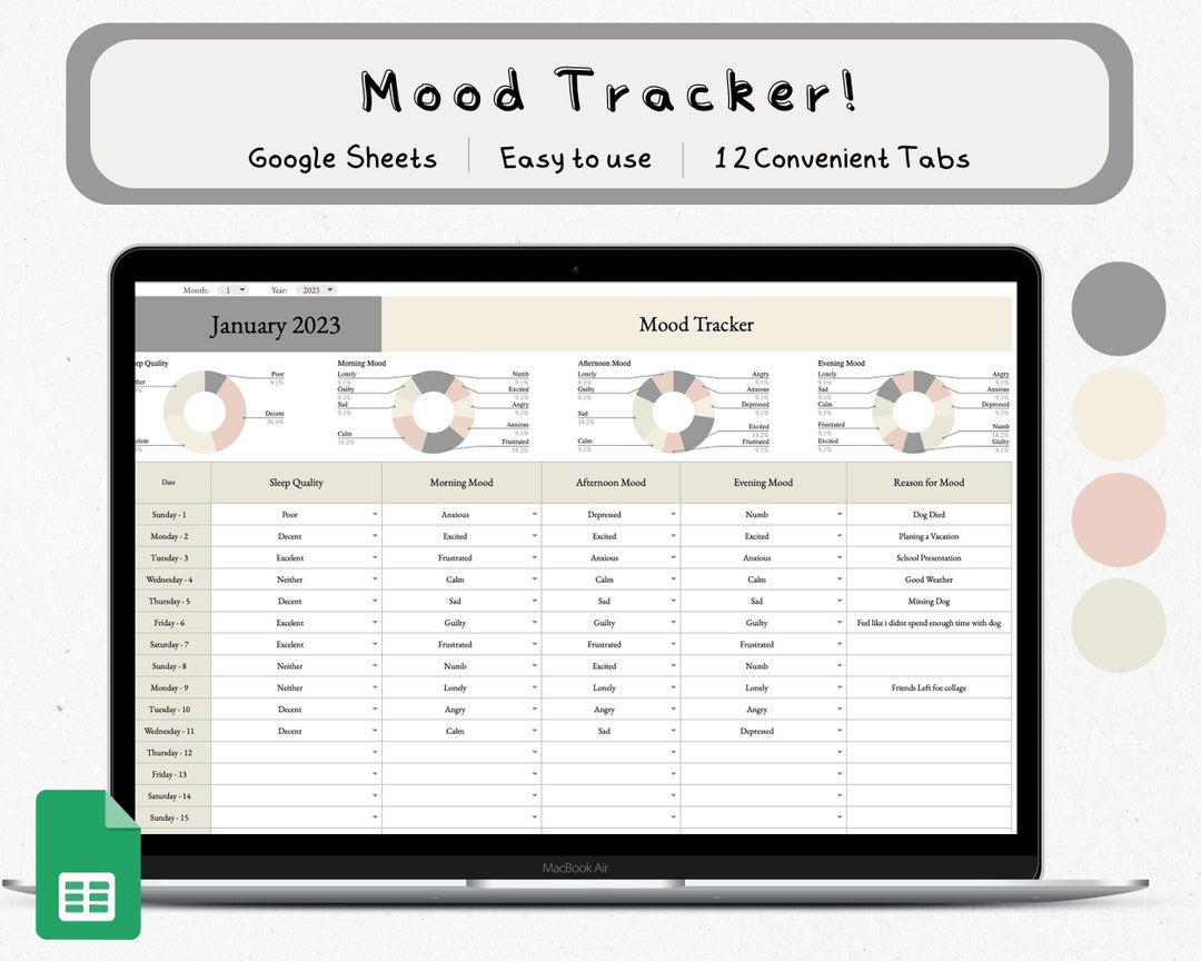 Google Sheets Mood Template, Mood Tracker Spreadsheet, Minimalist Design, Monthly Mood Tracker ...