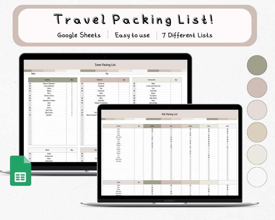 EDITABLE Travel Packing List Template in Google Sheets /excel ...