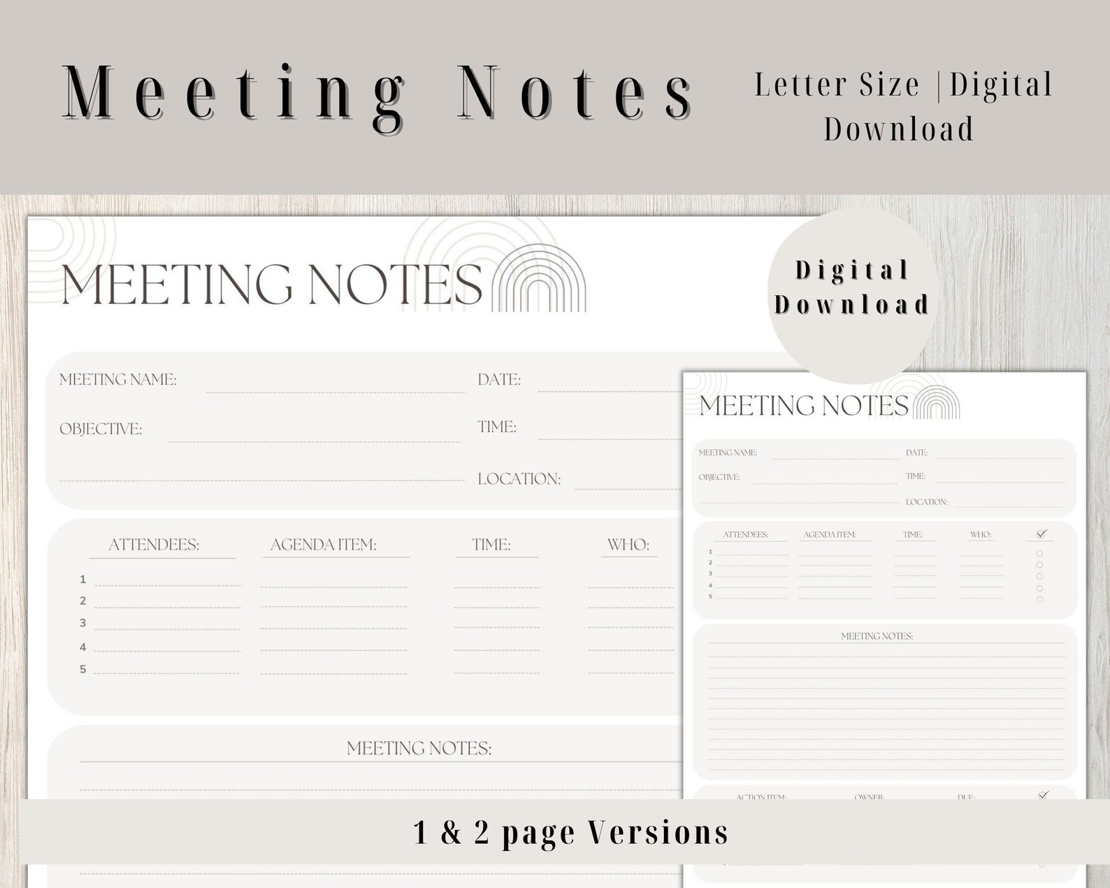 Meeting Notes Template Printable, Meeting Minutes, Meeting Agenda ...