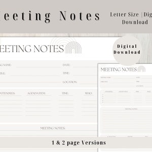 Meeting Notes Template Printable, Meeting Minutes, Meeting Agenda ...