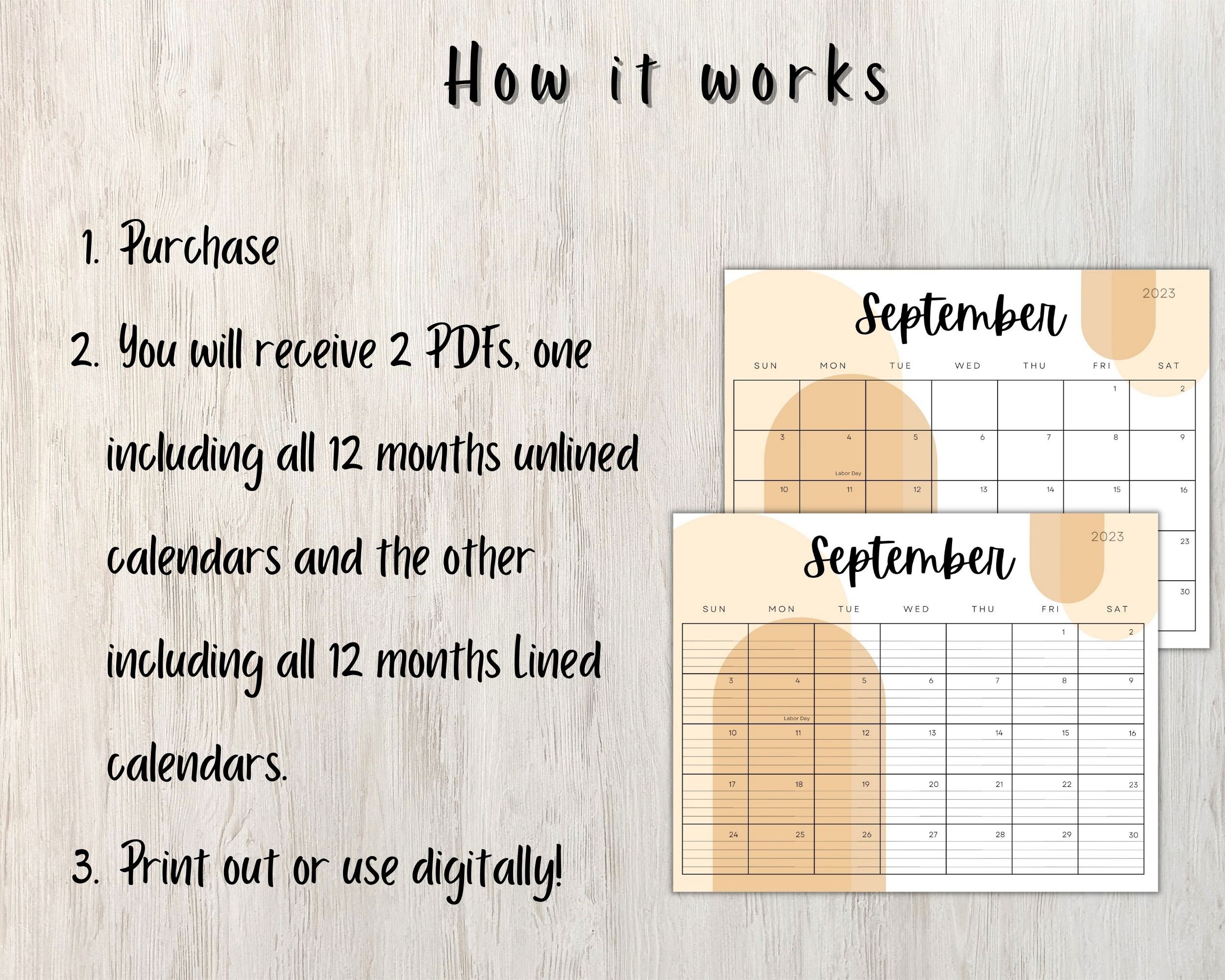 Printable 2023 Calendar With Holidays PDF, Boho Monthly Calendar, Desk ...