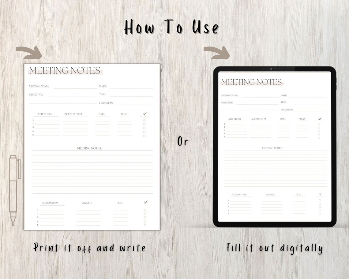 Meeting Notes Template Printable, Meeting Minutes, Meeting Agenda ...