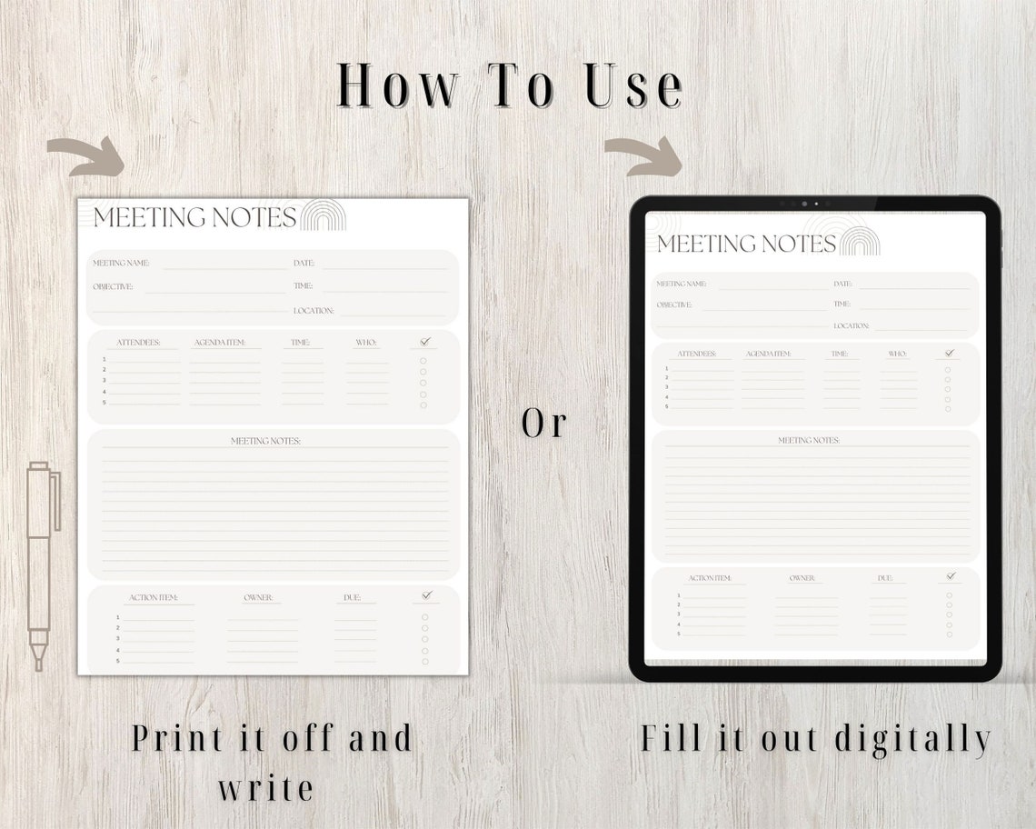 Meeting Notes Template Printable, Meeting Minutes, Meeting Agenda ...