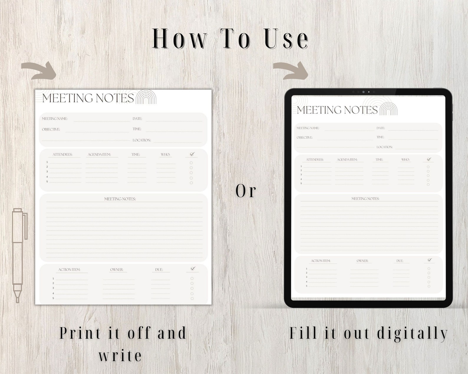 Meeting Notes Template Printable, Meeting Minutes, Meeting Agenda ...