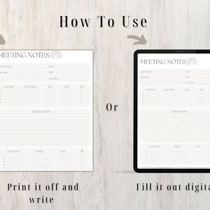 Meeting Notes Template Printable, Meeting Minutes, Meeting Agenda ...