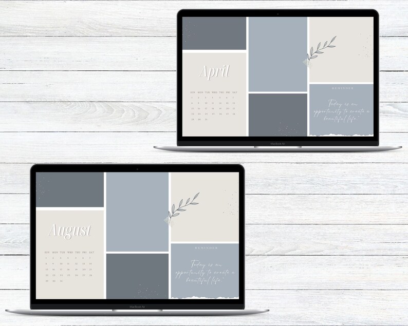 2023 Monthly Desktop Calendar Wallpaper, Aesthetic, Blue , Neutrals ...