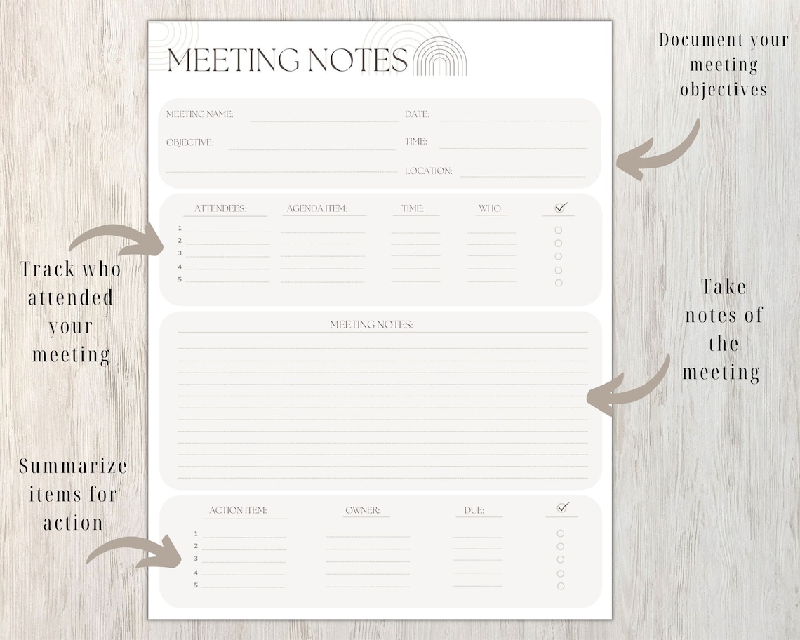 Meeting Notes Template Printable, Meeting Minutes, Meeting Agenda ...