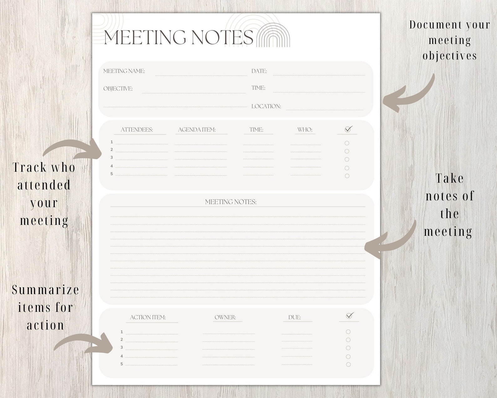 Meeting Notes Template Printable, Meeting Minutes, Meeting Agenda ...