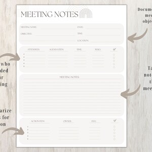 Meeting Notes Template Printable, Meeting Minutes, Meeting Agenda ...