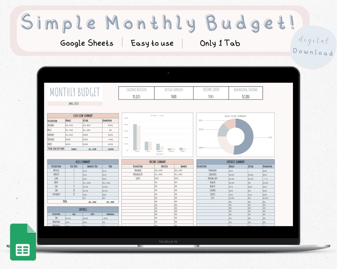 Budget Planner for Google Sheets, Monthly Budget Spreadsheet, Paycheck ...