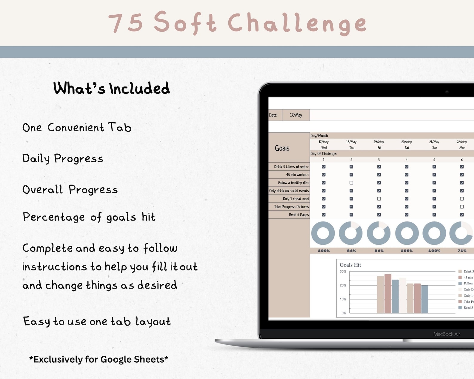 75 Soft Challenge Tracker, Google Sheets Tracker, 75 Soft Challenge ...