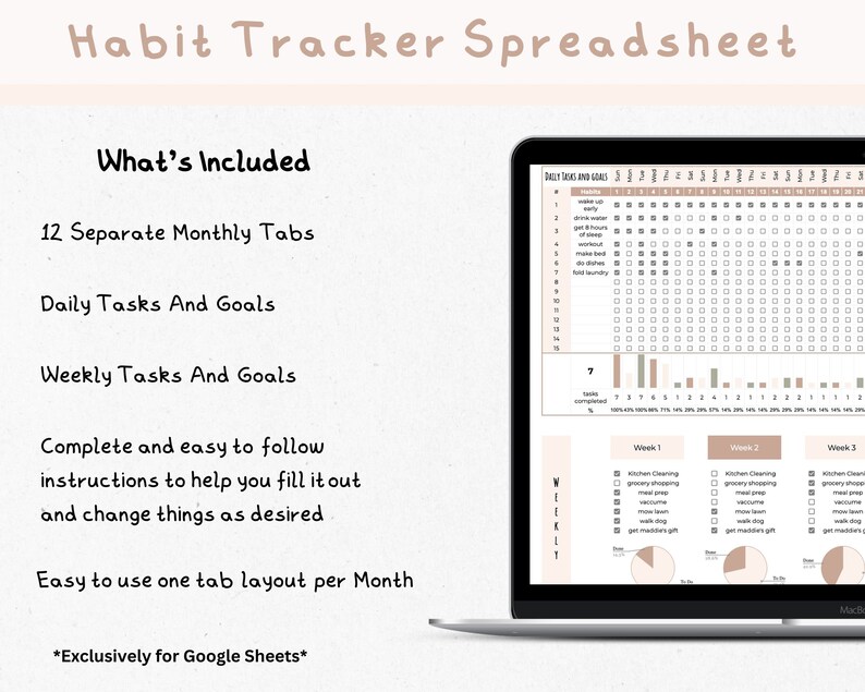 Habit Tracker Google Sheets Template, Productivity Planner Spreadsheet ...