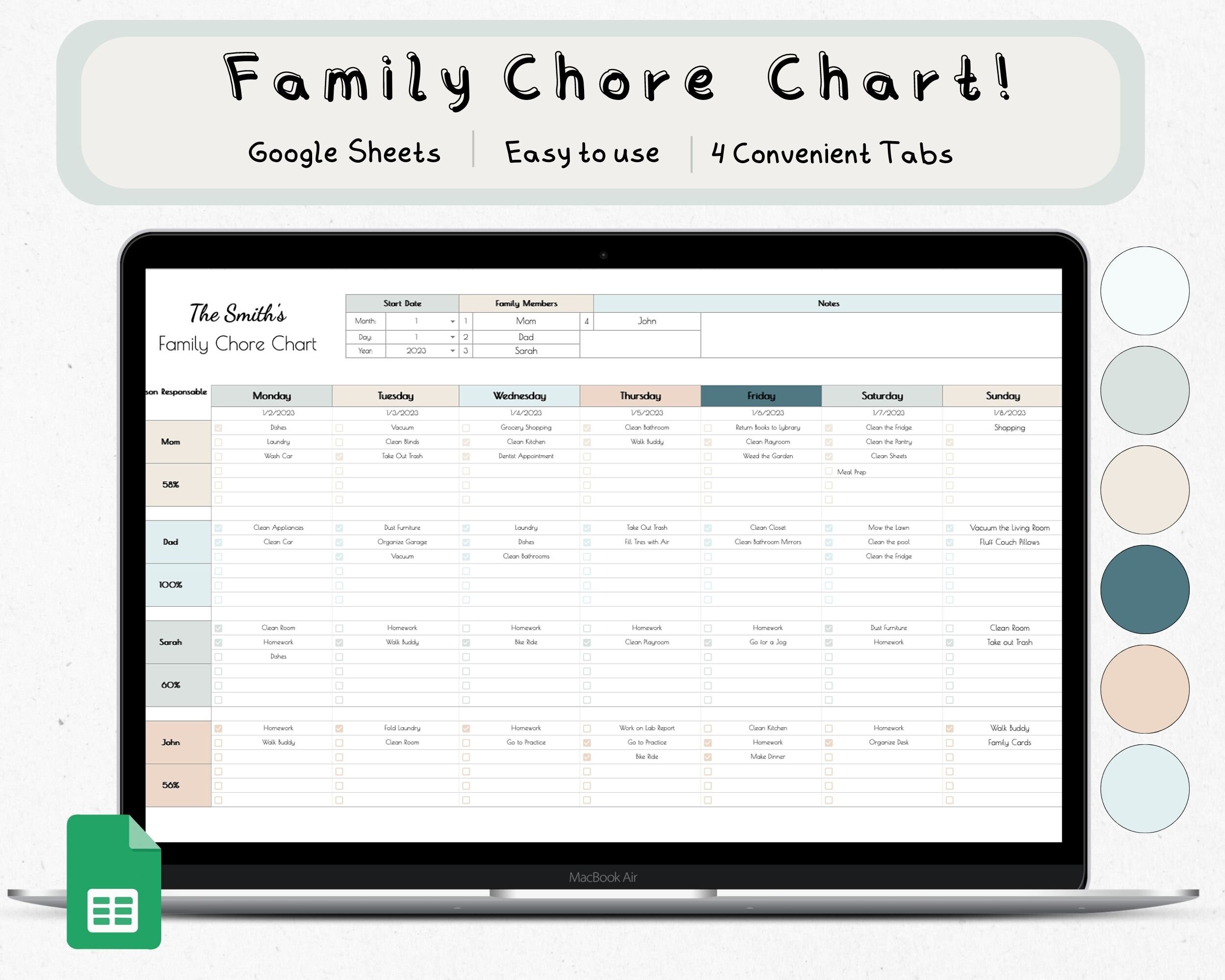 Family Chore Chart, Google Sheets Template (digital Download) - Etsy