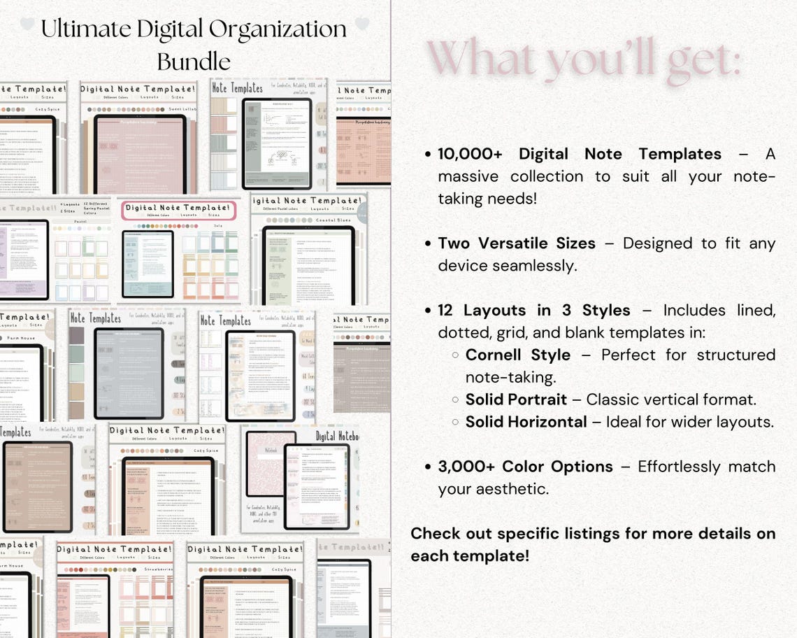Digital Cornell Note Template Bundle for iPad Note Taking Study ...